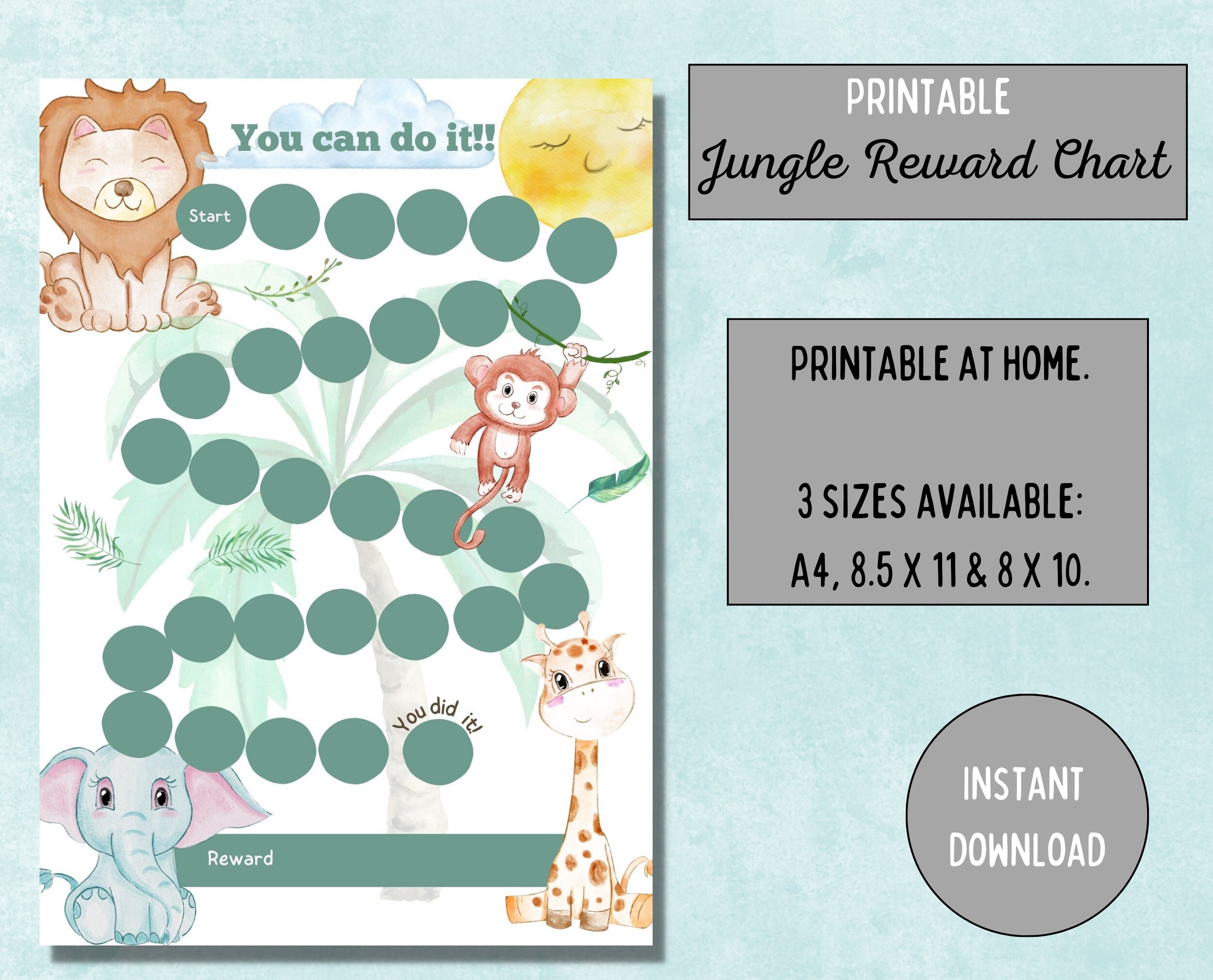 Safari Kids Reward Chart, Printable Jungle Sticker Chart, Instant ...