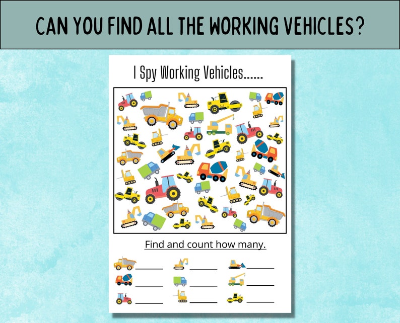 I Spy Game, Preschool Worksheets, I Spy Construction, Kindergarten ...