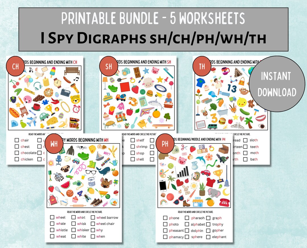 Digraph Printable I Spy Gamedigraph Worksheetslearn to - Etsy