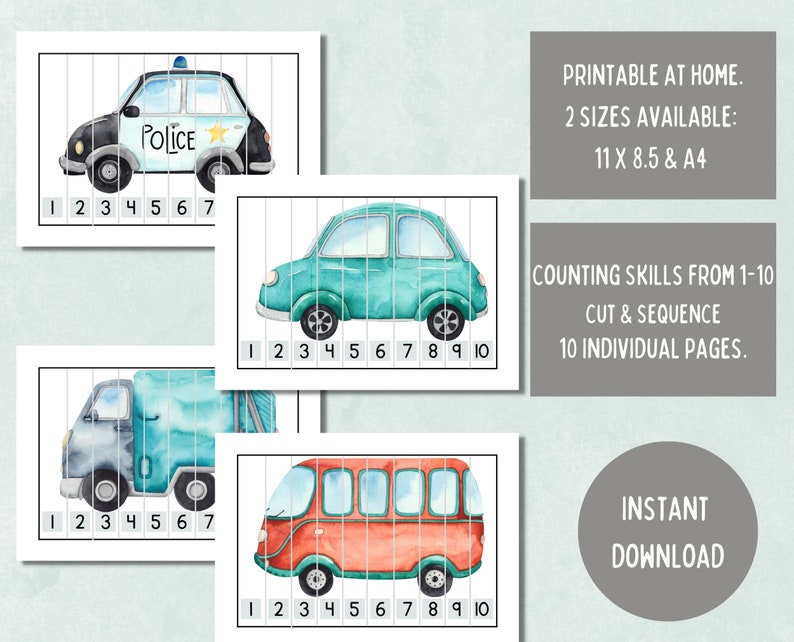 Transport Number Sequencing Puzzles 1-10 (digital Download) - Etsy