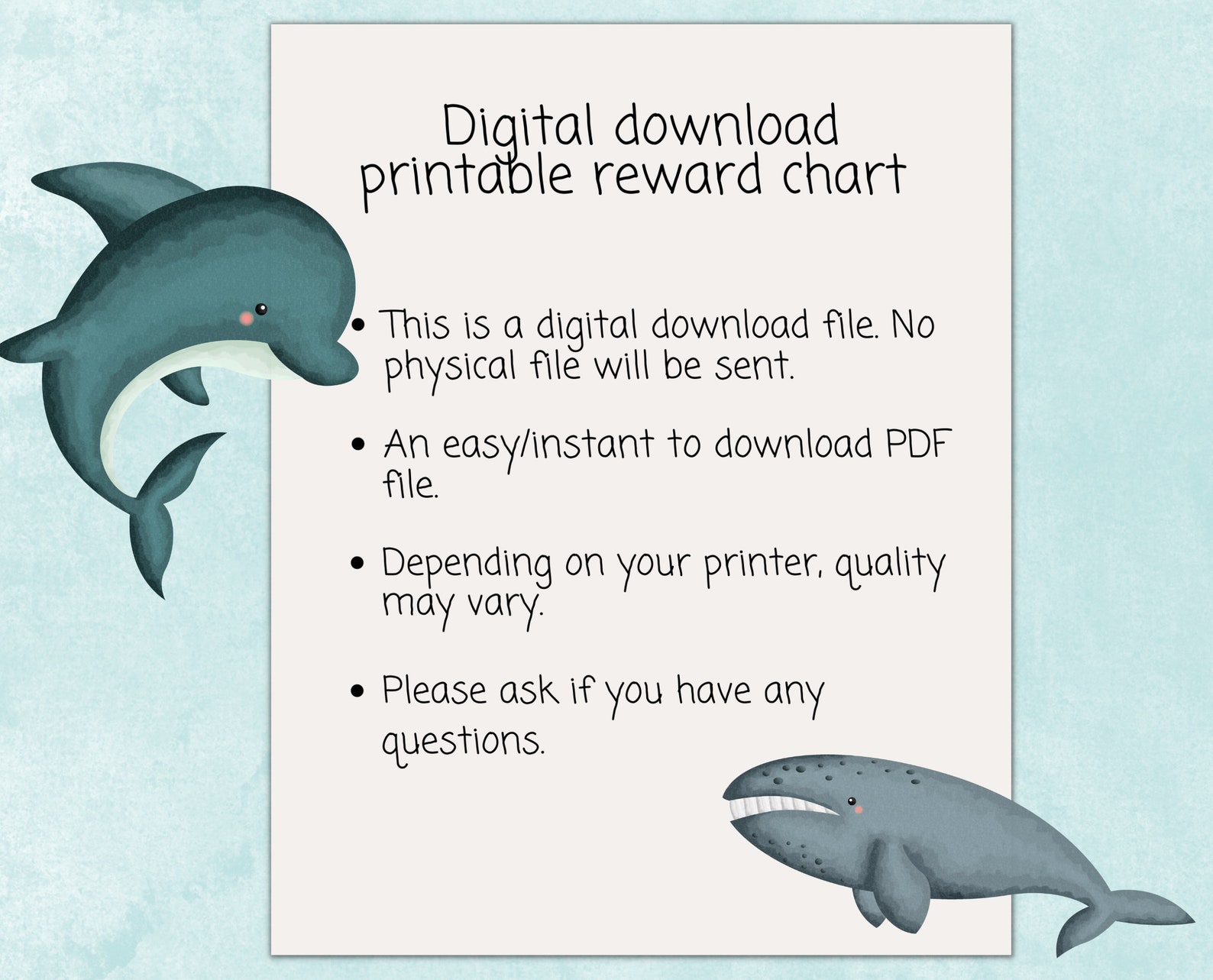 Whale Reward Chart Printable: Ocean Chore Chart for Kids (digital ...