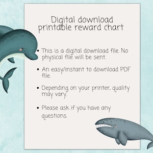 Whale Reward Chart Printable, Ocean Chore Chart for Kids Digital ...