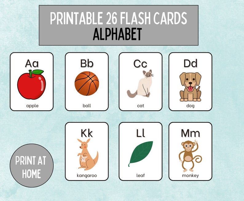 Alphabet Flashcards Printable ABC Picture Cards Preschool - Etsy