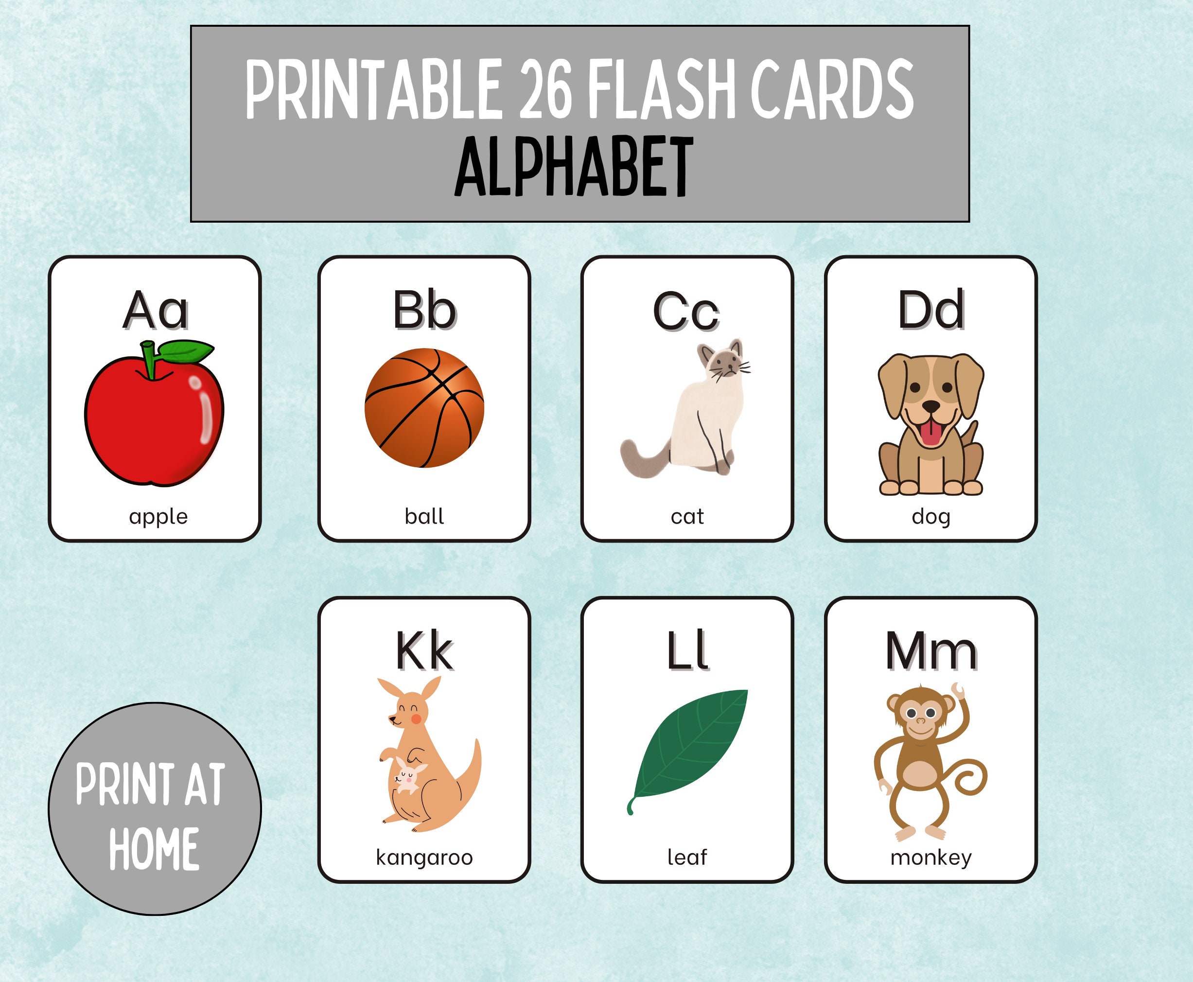 Alphabet Flashcards Printable ABC Picture Cards Preschool - Etsy