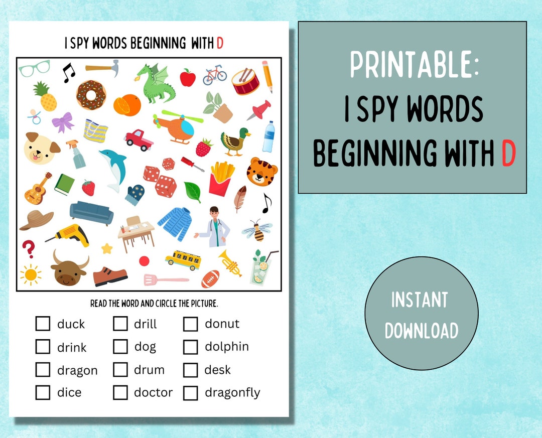I Spy Words Beginning With D Printable, Initial Sounds Worksheet, Learn ...