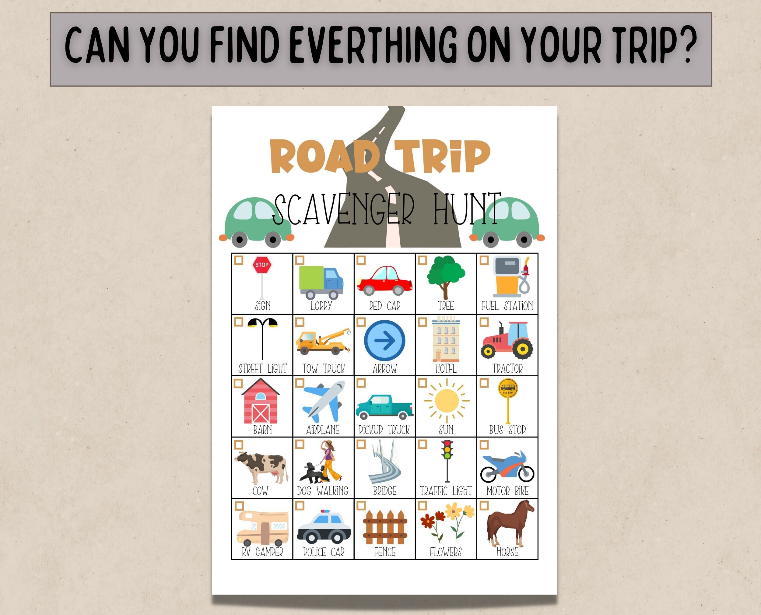 Printable Road Trip Scavenger Hunt, Summer Look and Find, Kids Summer ...