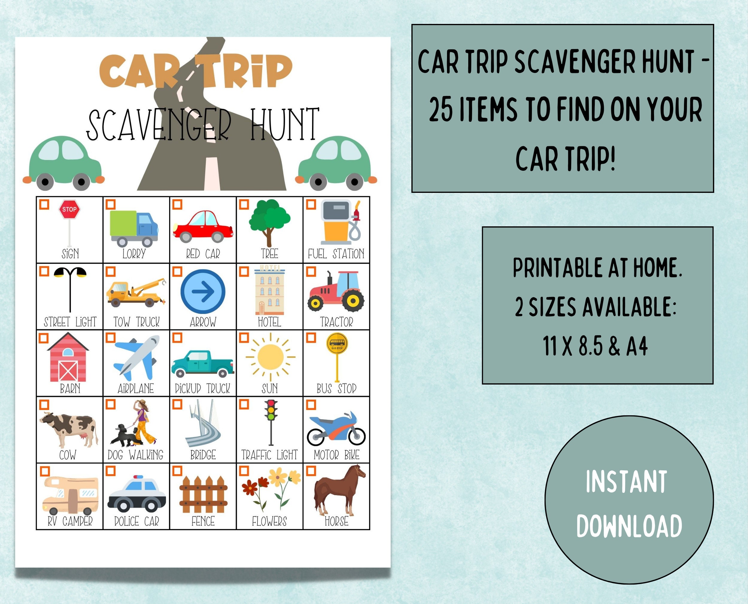 Printable Road Trip Scavenger Hunt and Bingo Summer Car Trip - Etsy ...