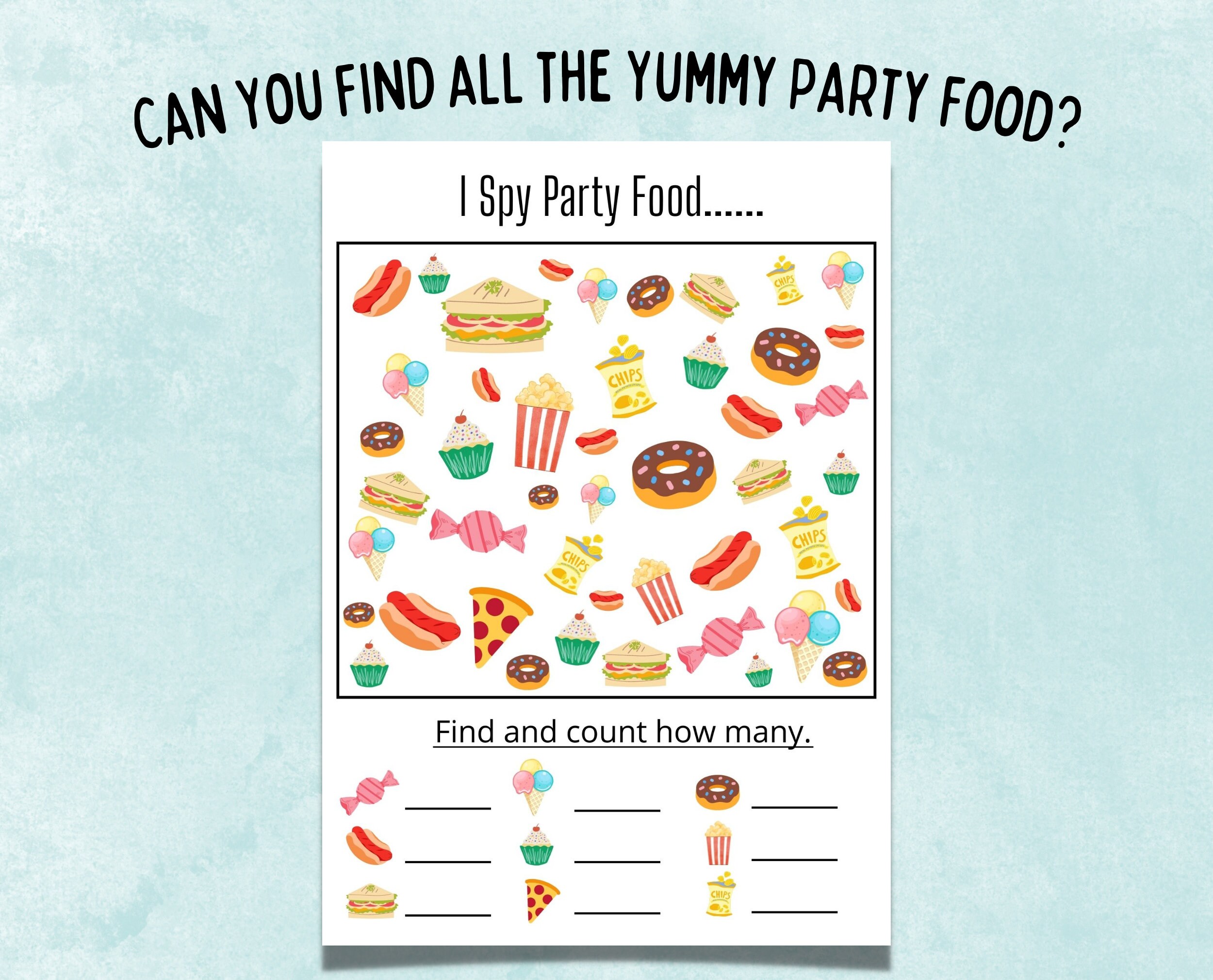 I Spy Game, Preschool Worksheets, I Spy Party Food, Kindergarten ...