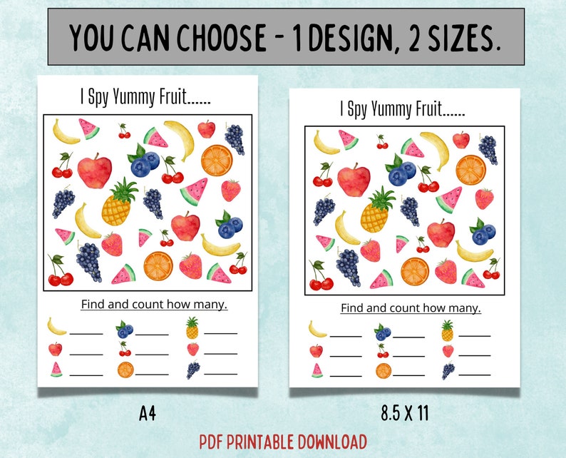 I Spy Fruit Game: Preschool Counting Worksheet (PDF Printable) - Etsy