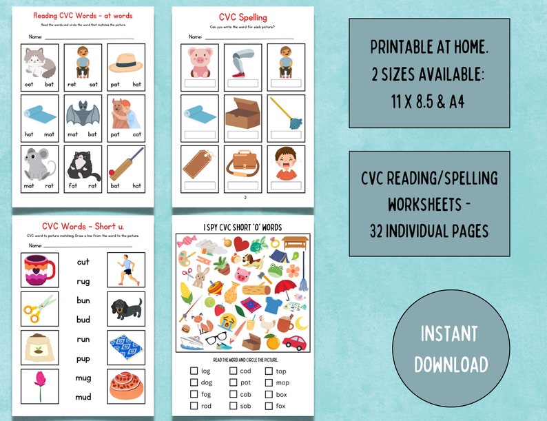 CVC Printable Bundle, I Spy Cvc's, Reading Cvc'c, Spelling Cvc's ...