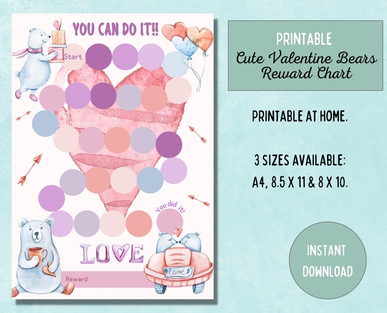 Valentines Kids Reward Chart Printable Sticker Chart Toddler - Etsy