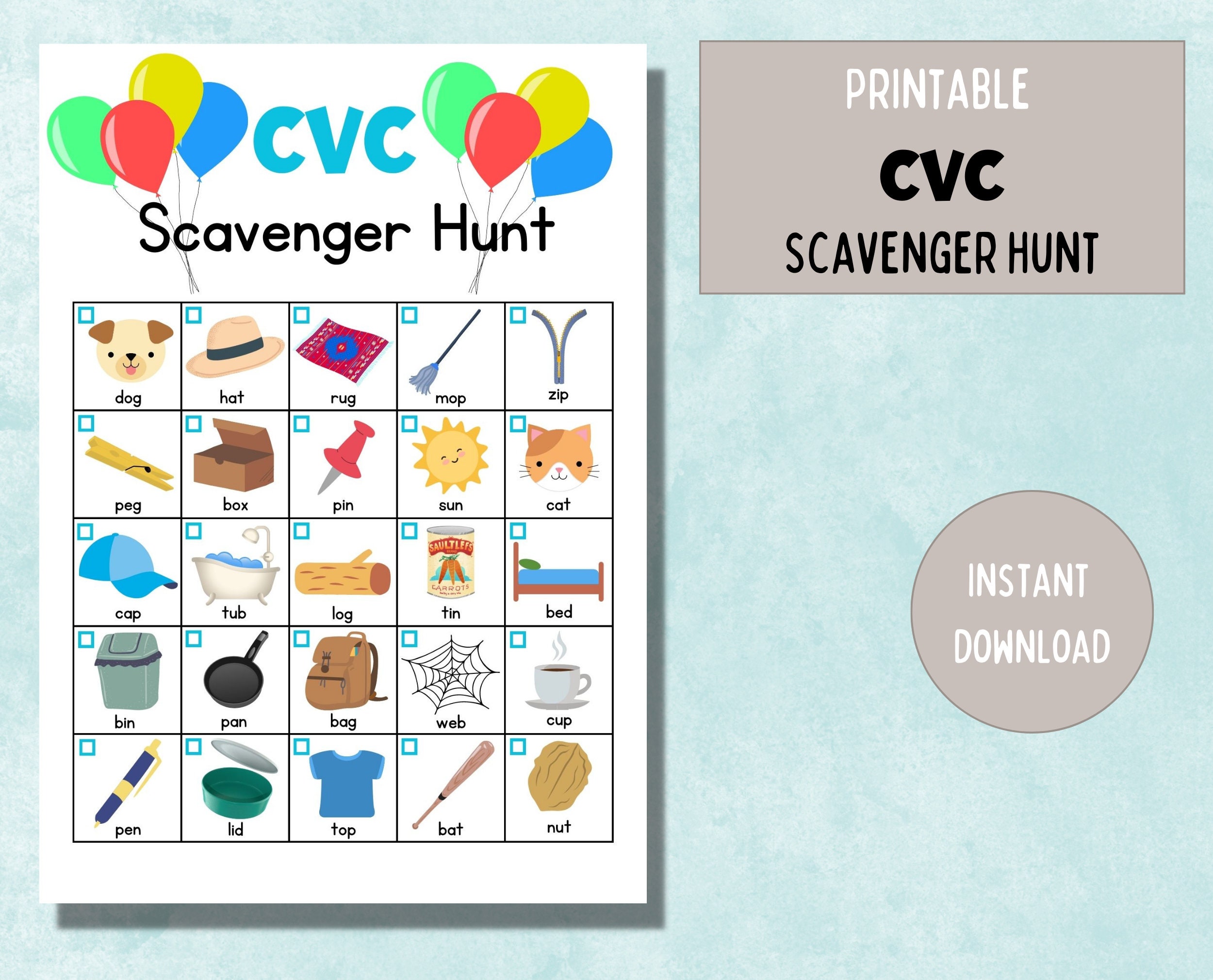 Printable CVC Scavenger Hunt CVC Look and Find Kids Summer - Etsy UK