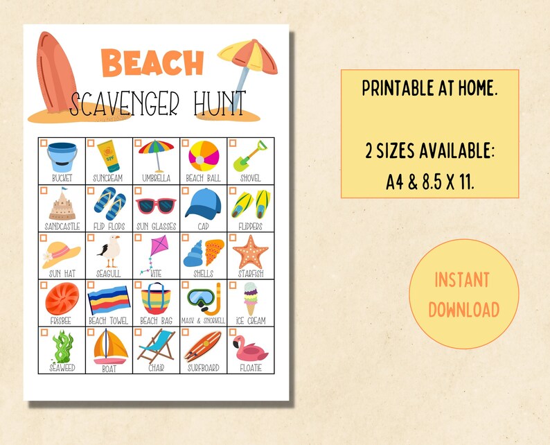 Printable Beach Scavenger Hunt Summer Look and Find Summer - Etsy