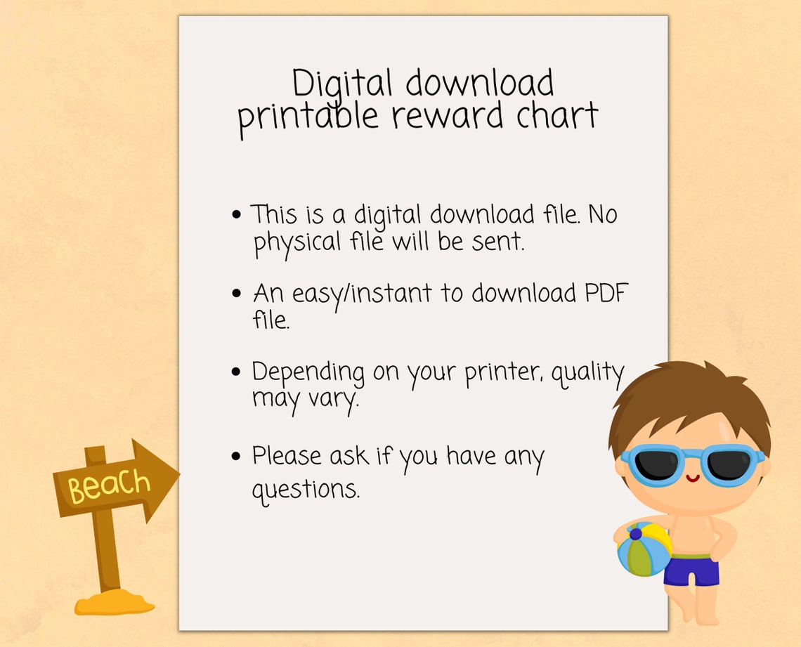 Printable Sticker Chart Beach Reward Chart Summer Behavior - Etsy