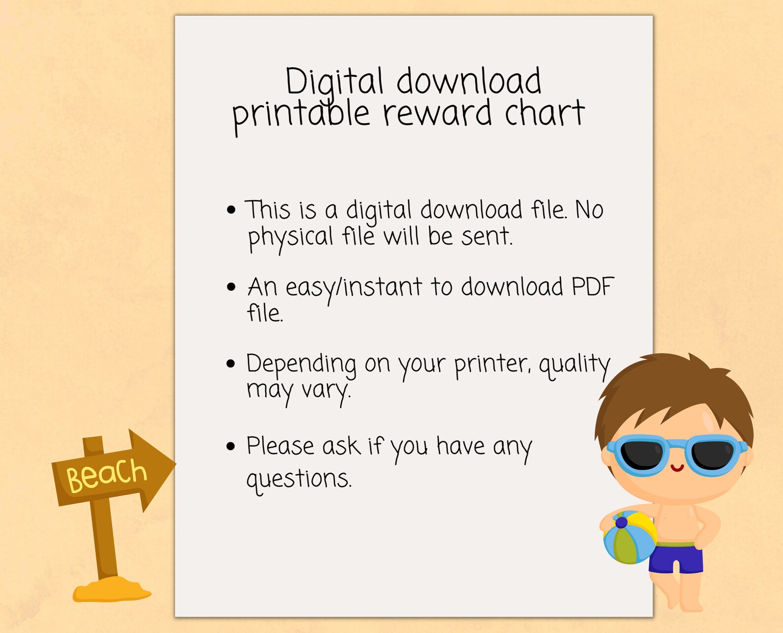 Printable Sticker Chart Beach Reward Chart Summer Behavior - Etsy