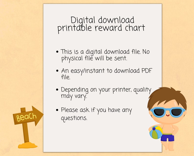 Printable Sticker Chart Beach Reward Chart Summer Behavior - Etsy