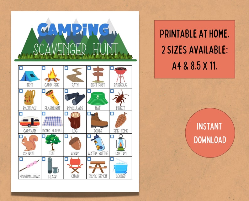 Printable Camping Scavenger Hunt Kids, Hiking Look and Find, Kids ...