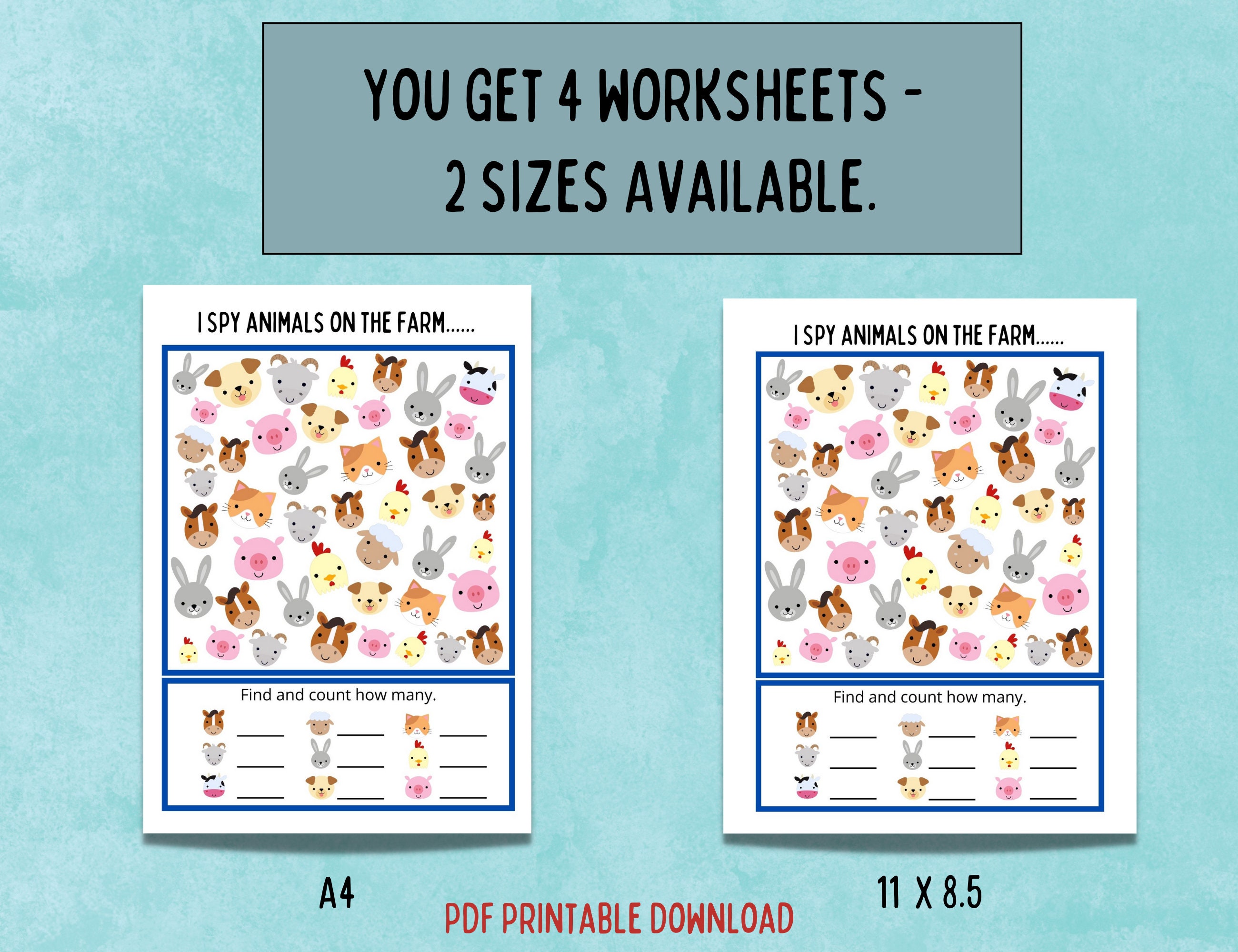 I Spy Printable Animal Activities for Toddlers, 4 I Spy Counting Games ...