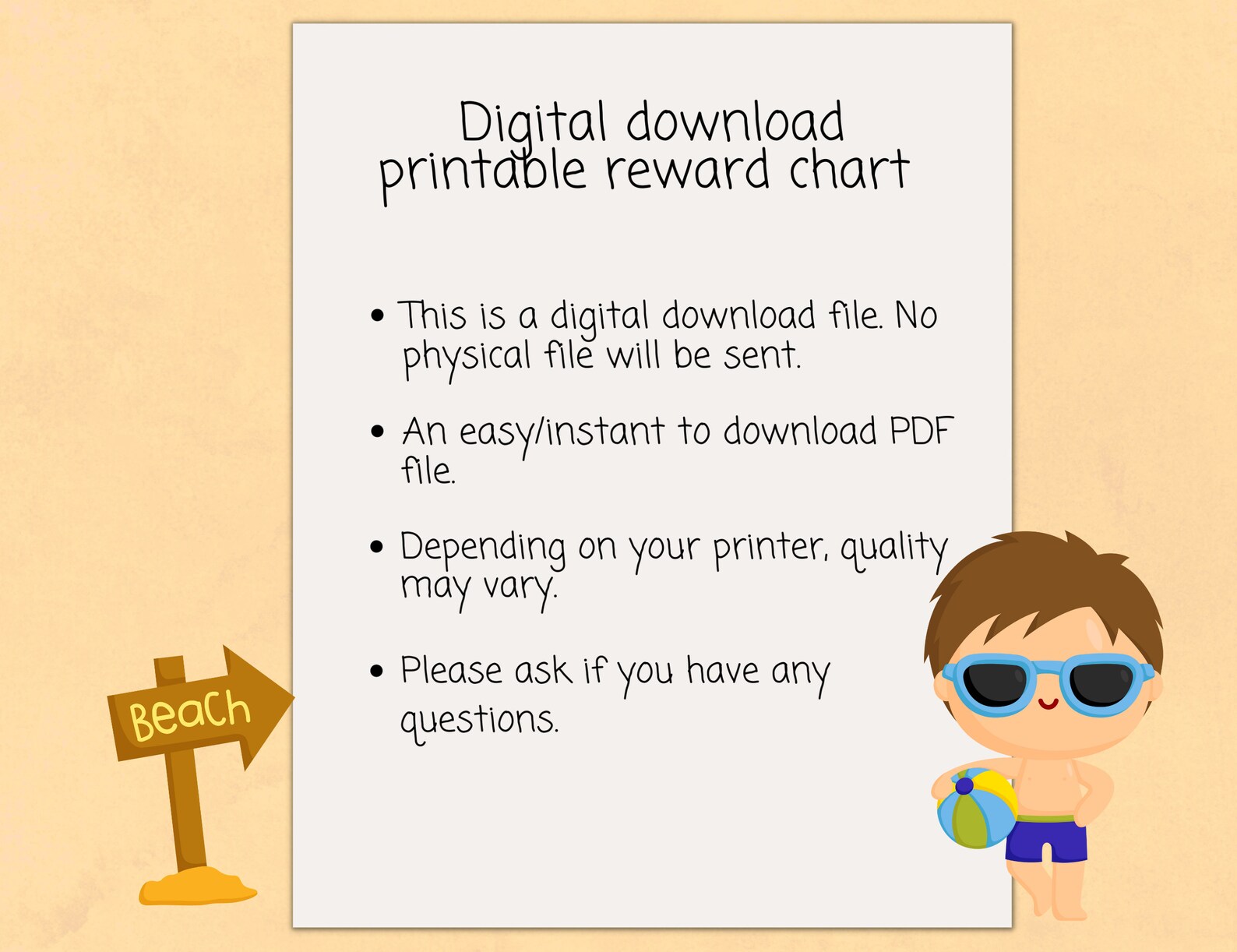 Printable Sticker Chart, Beach Reward Chart, Summer Behavior Chart Kids ...