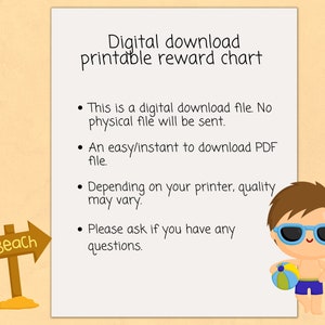 Printable Sticker Chart, Beach Reward Chart, Summer Behavior Chart Kids ...