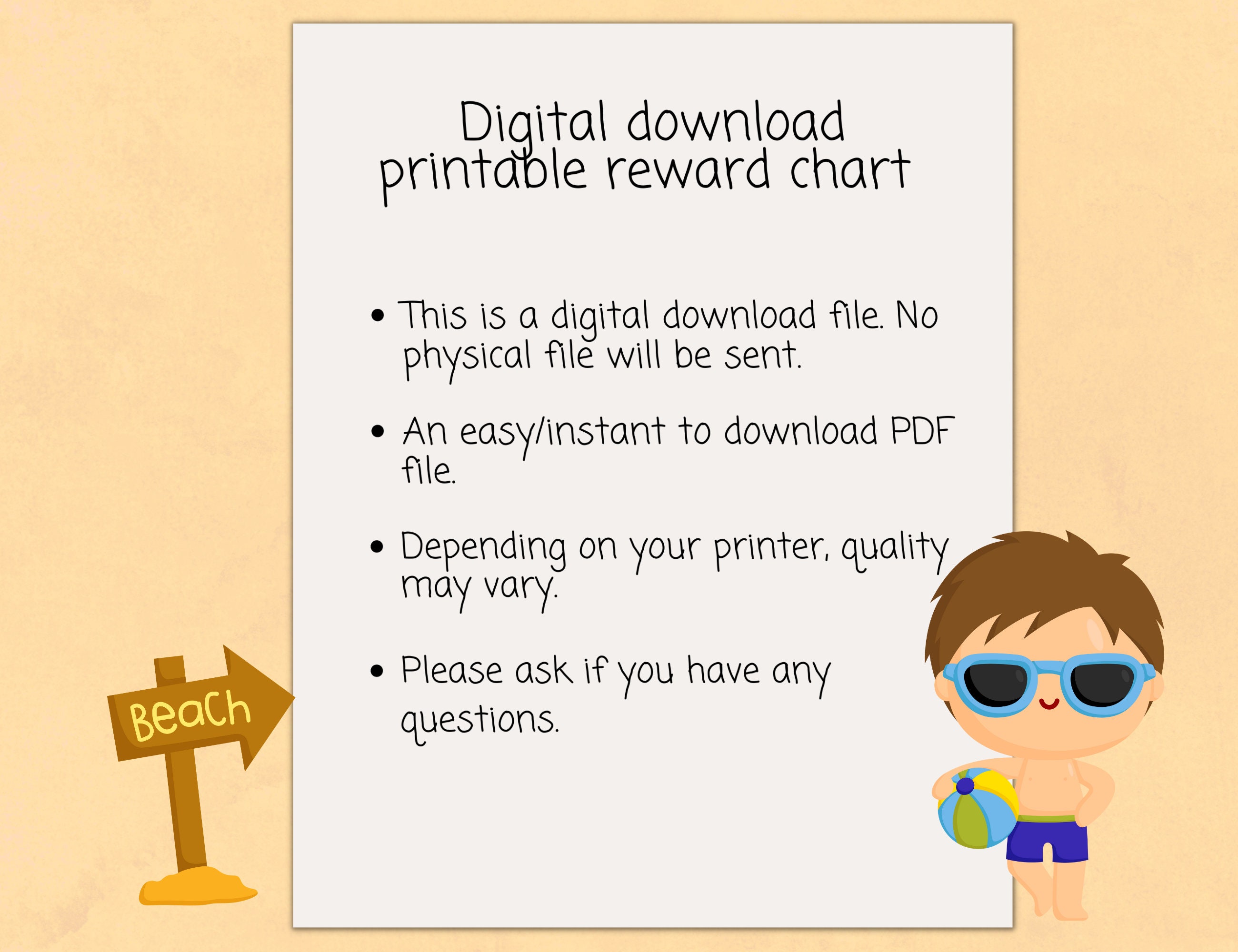 Printable Sticker Chart, Beach Reward Chart, Summer Behavior Chart Kids ...