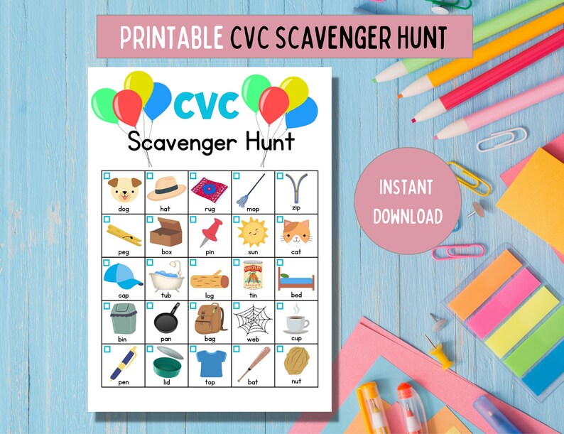 Printable CVC Scavenger Hunt: Kids Reading Game (digital Download) - Etsy