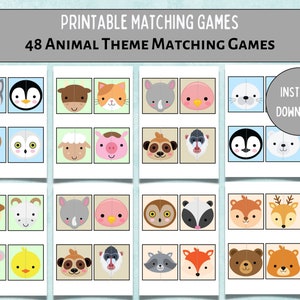 Animal Matching Card Game Printable,2 Piece Puzzles Preschool, Animal ...