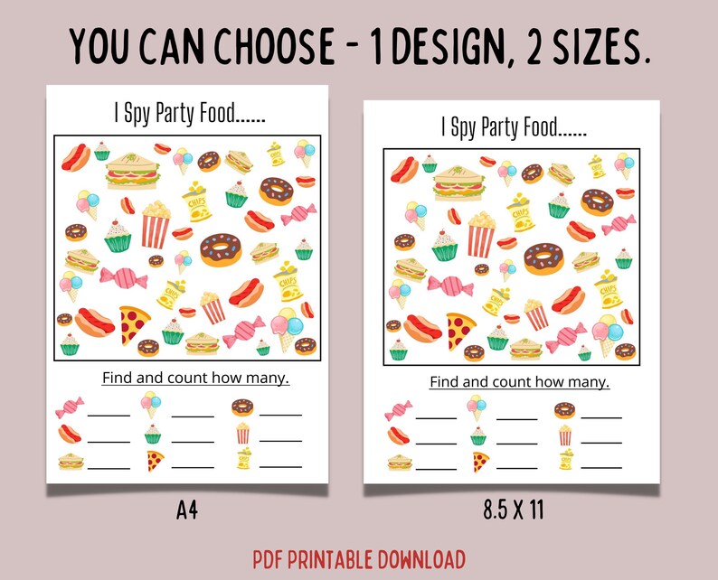 I Spy Game Preschool Worksheets I Spy Party Food - Etsy