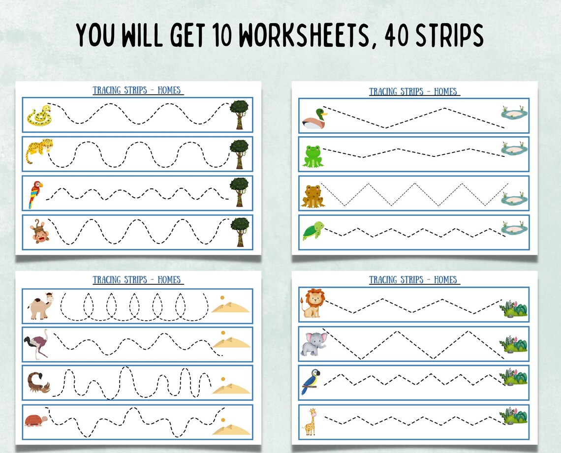 Tracing Strips Printable Tracing Practice Toddler Tracing - Etsy