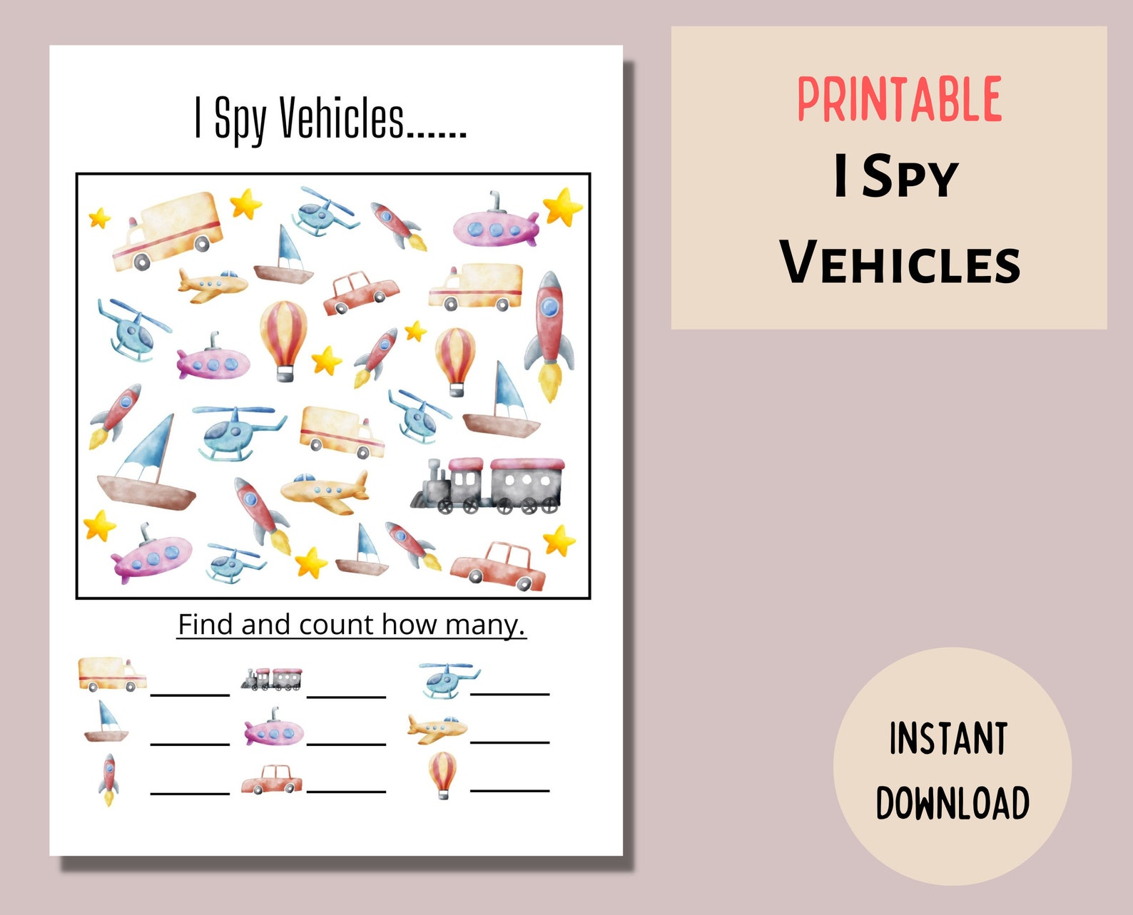 I Spy Game Preschool Worksheets I Spy Vehicles Kindergarten - Etsy
