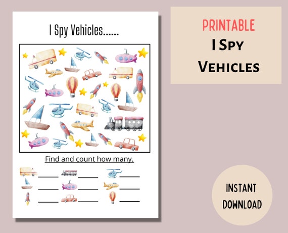 I Spy Game Preschool Worksheets I Spy Vehicles Kindergarten - Etsy