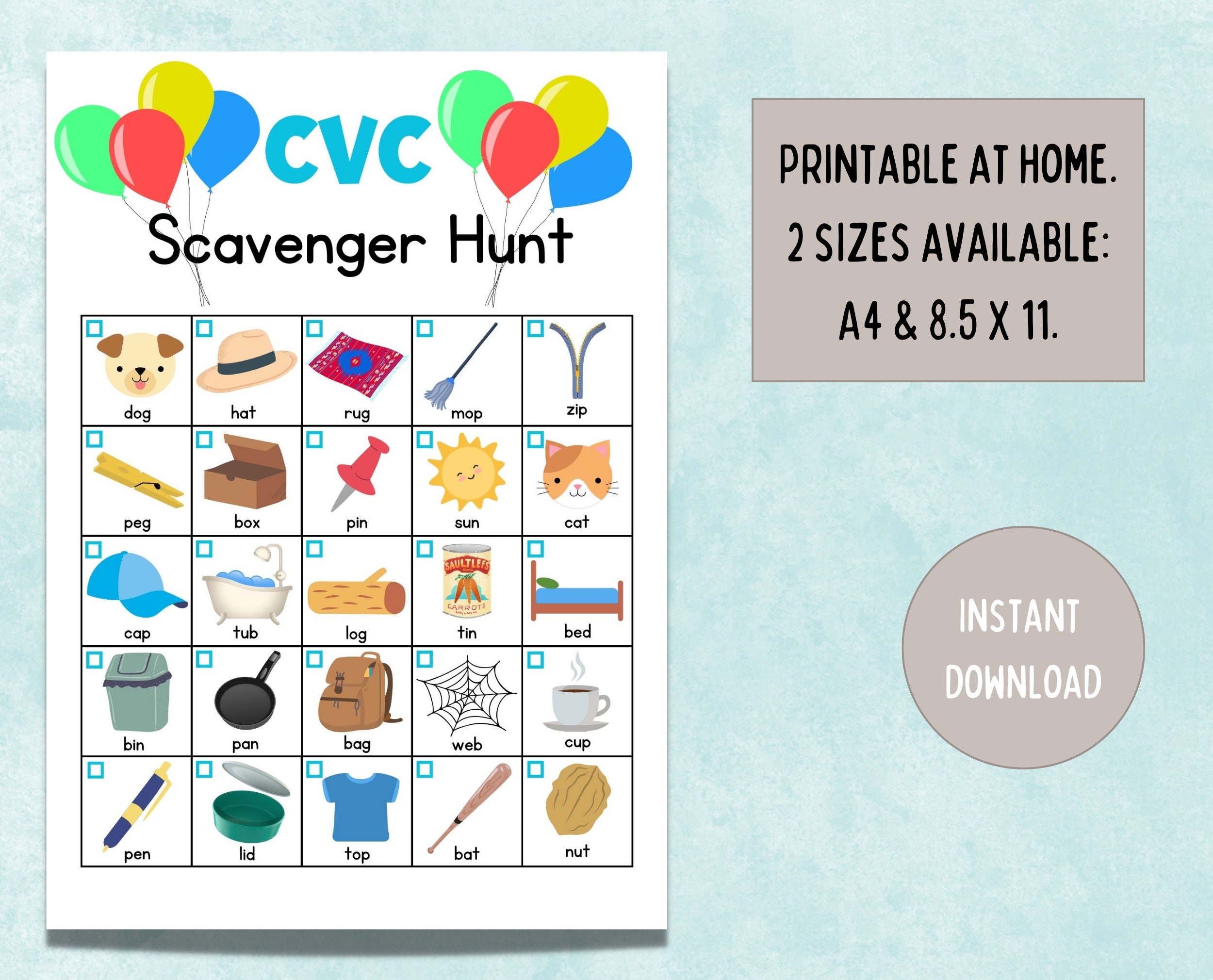 Printable CVC Scavenger Hunt CVC Look and Find Kids Summer - Etsy Australia