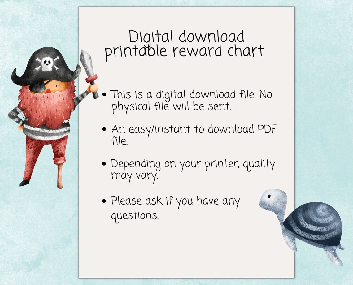 Kids Pirate Reward Chart Sticker Chart Printable Instant - Etsy
