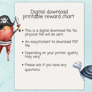 Kids Pirate Reward Chart, Sticker Chart Printable, Instant Chore Chart ...