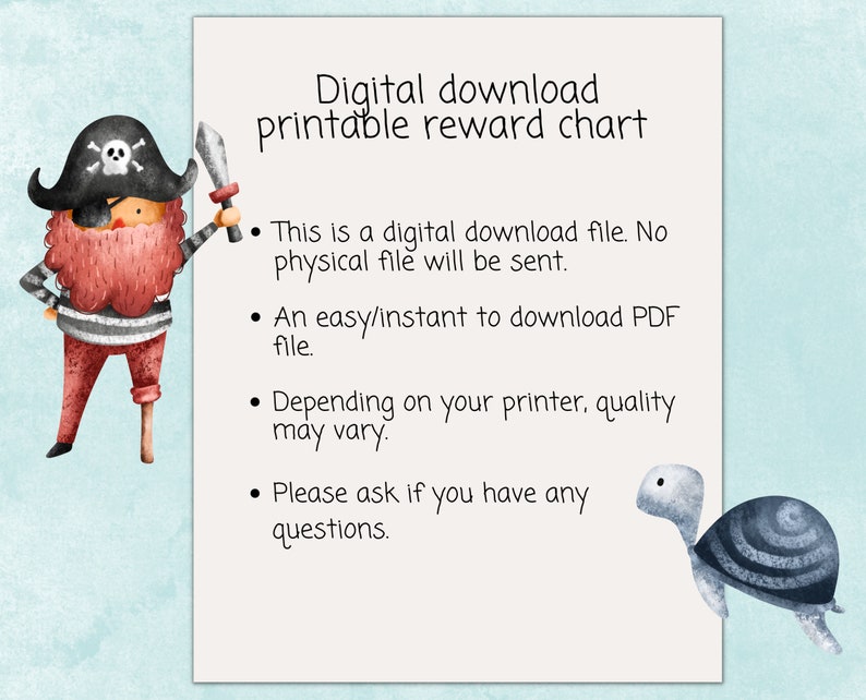Kids Pirate Reward Chart, Sticker Chart Printable, Instant Chore Chart ...
