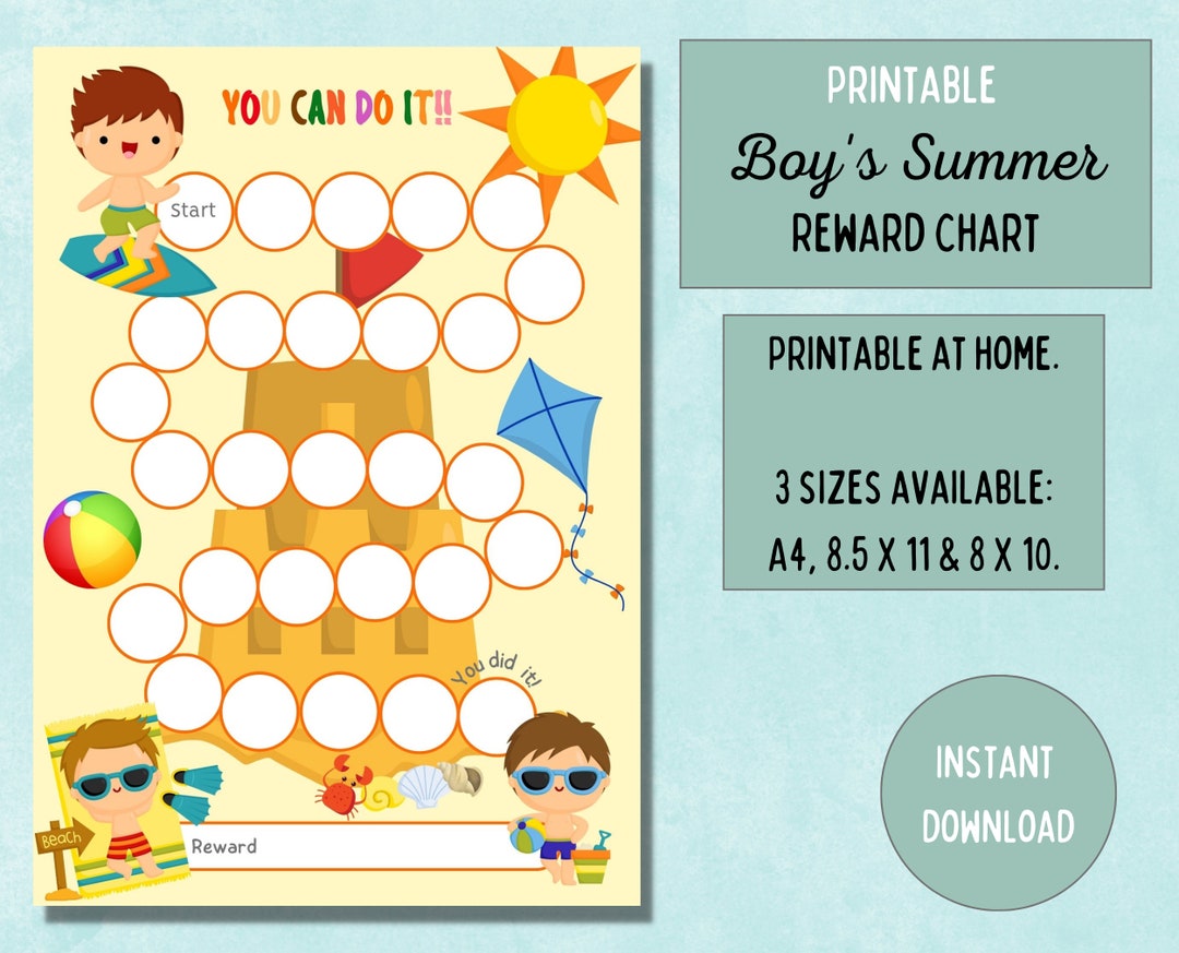 Summer Reward Chart for Kids Printable Boys Sticker Chart - Etsy