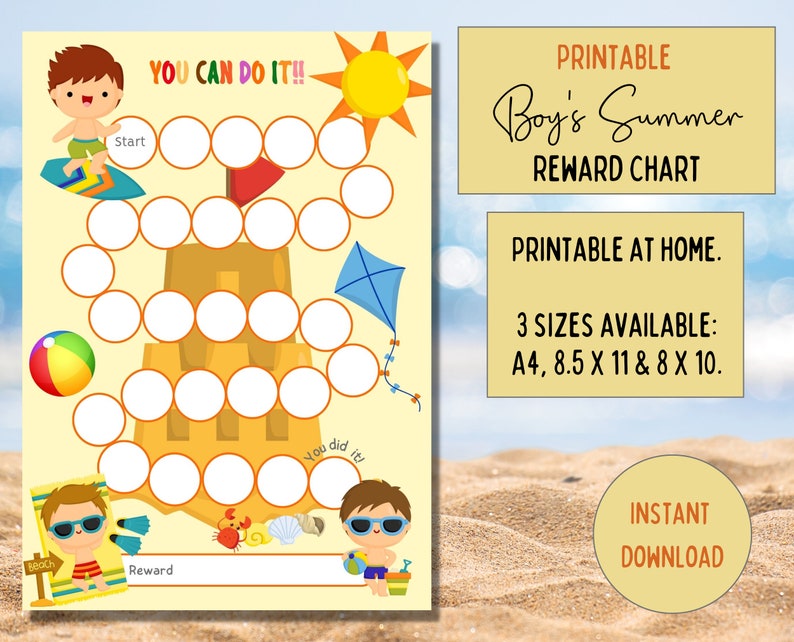 Printable Sticker Chart Beach Reward Chart Summer Behavior - Etsy
