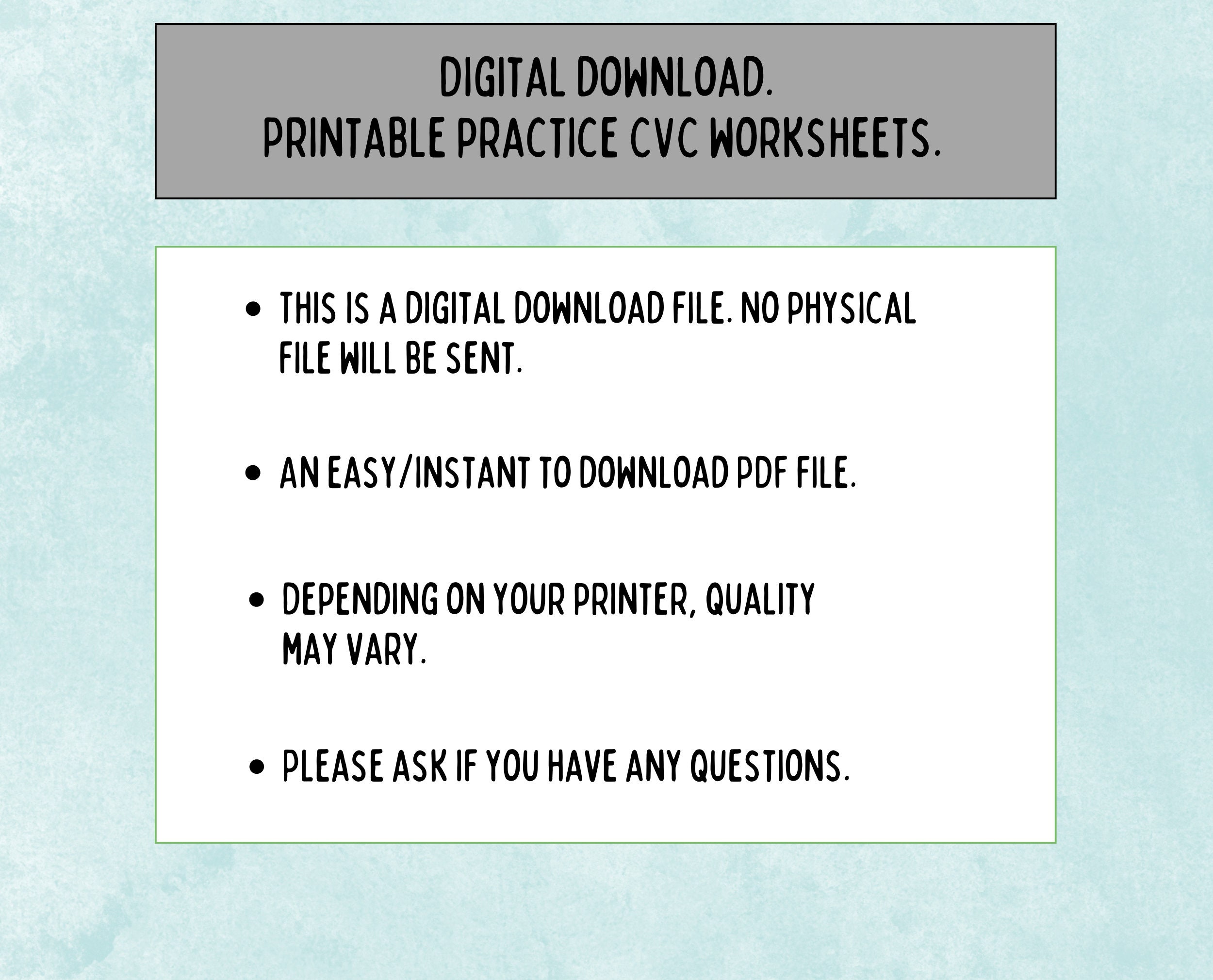 CVC Printable, CVC Worksheets, CVC Word Picture Cards, Learn to Read ...