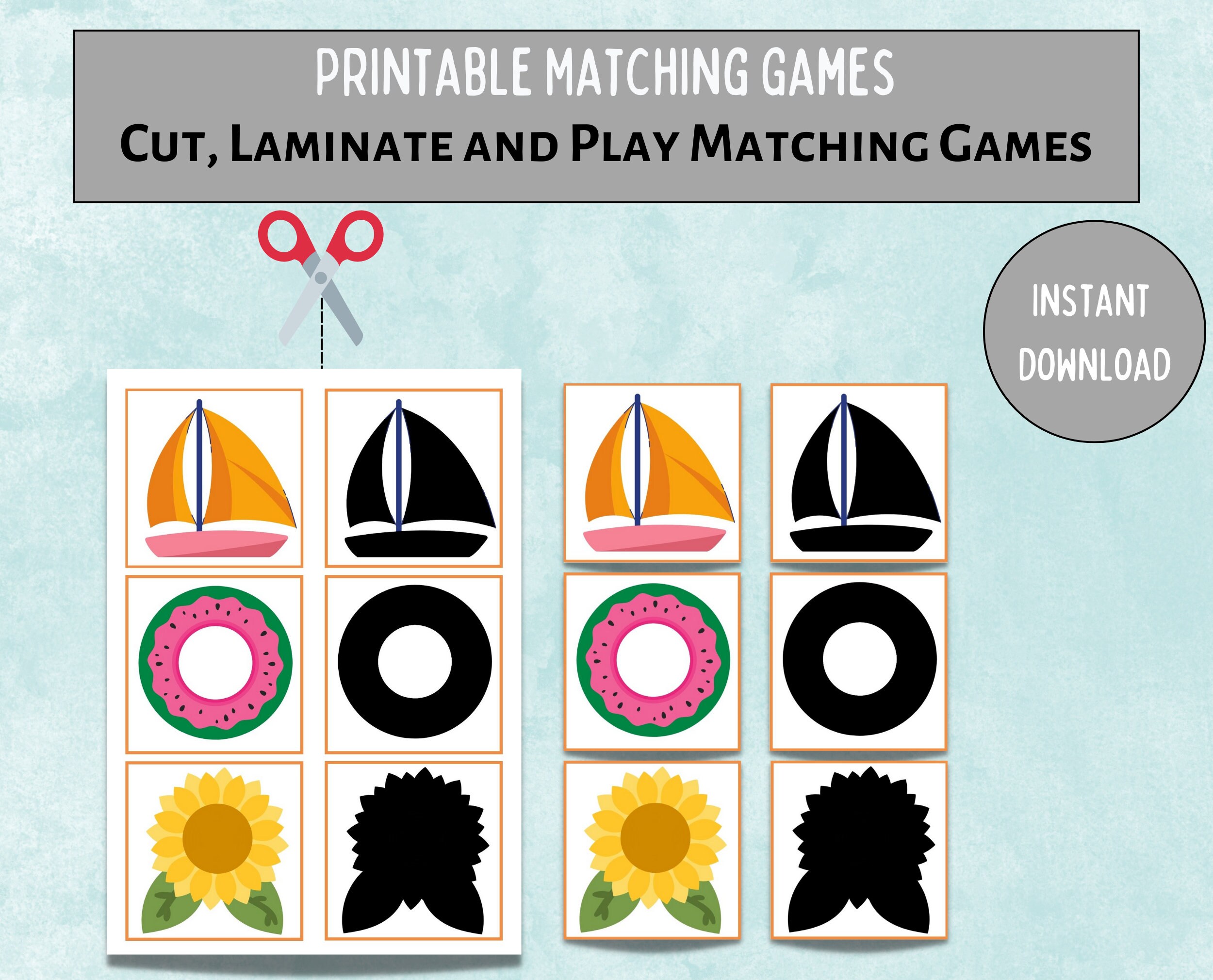 Summer Matching Game Printable, Preschool Shadow Matching, Homeschool ...