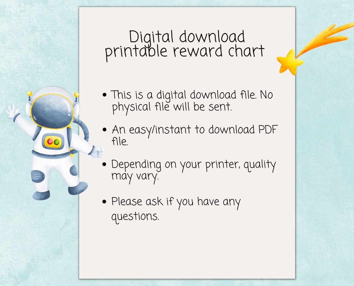 Outer Space Reward Chart Printable, Astronaut Sticker Chart, Daily ...