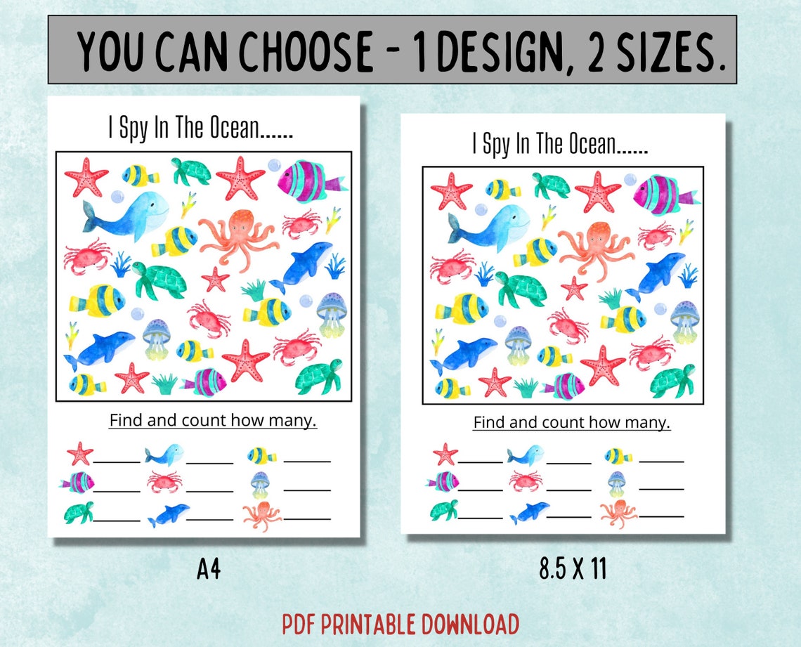 I Spy Game Printable, Preschool Worksheets, I Spy in the Ocean ...