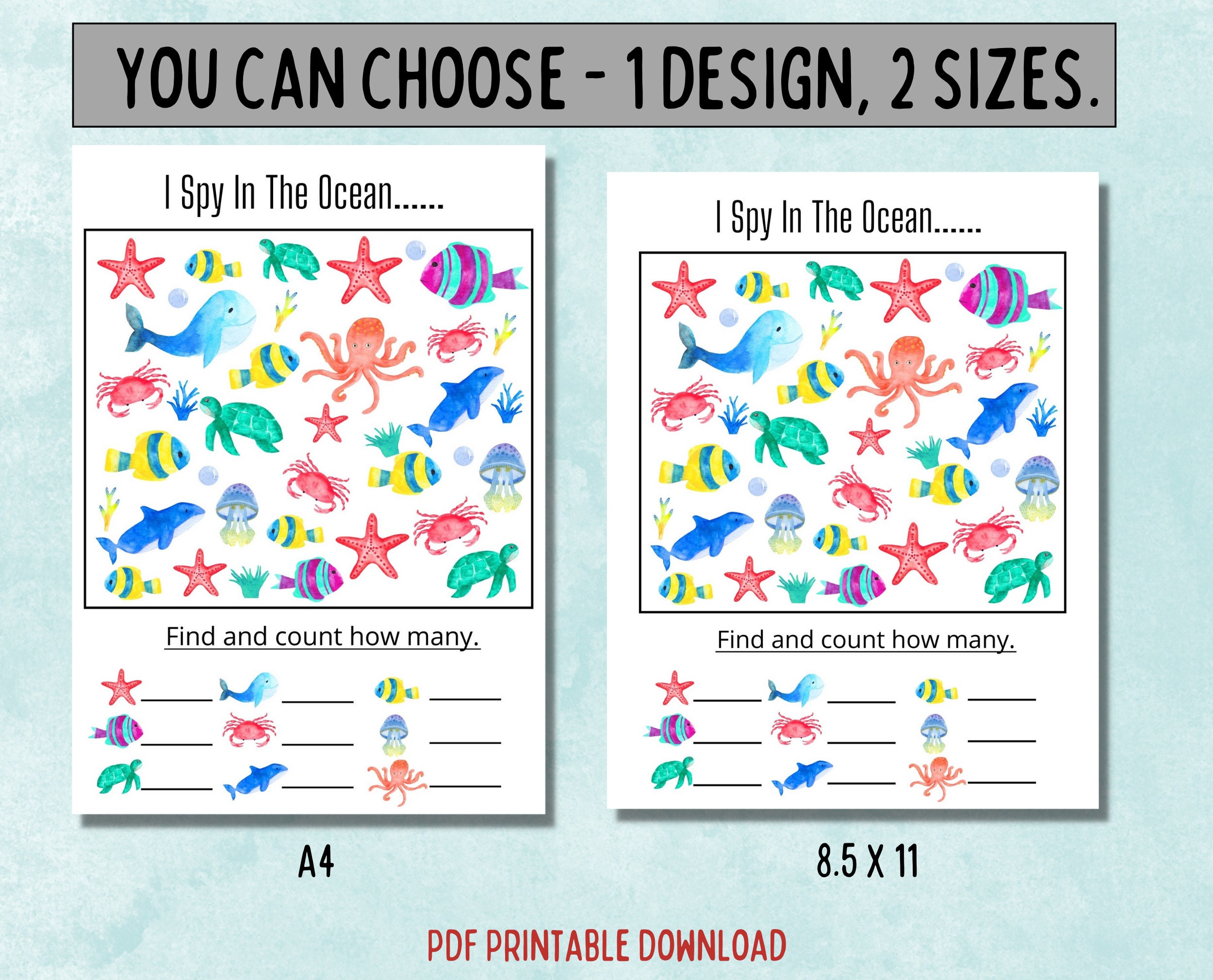I Spy Game Printable, Preschool Worksheets, I Spy in the Ocean ...