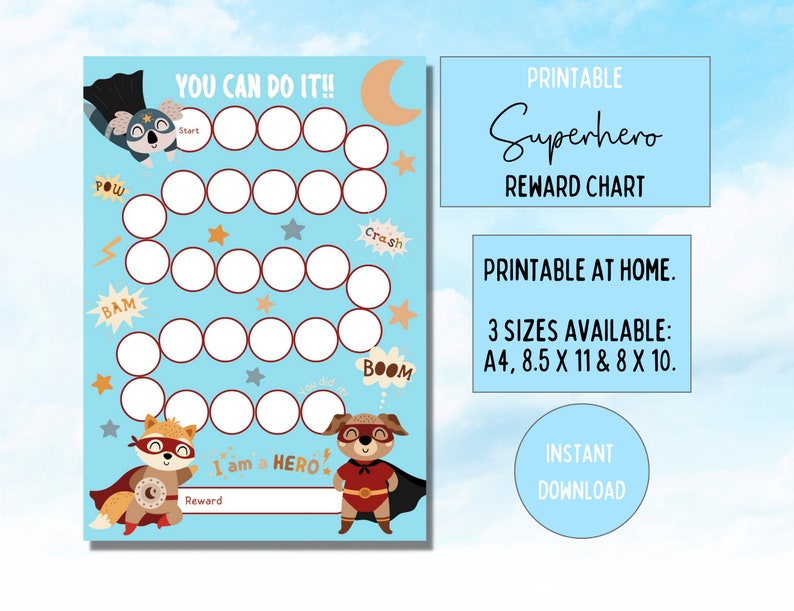 Superhero Reward Chart Printable, Daily Chore Chart Kids, Superhero ...
