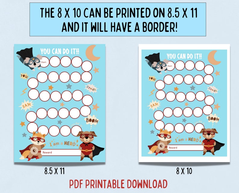 Superhero Reward Chart Printable Daily Chore Chart Kids - Etsy