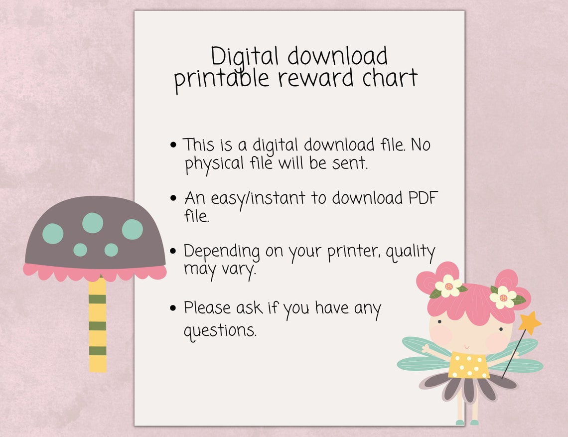 Printable Sticker Chart, Fairy Reward Chart, Behavior Chart Kids, Girls ...