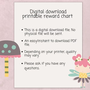 Printable Sticker Chart, Fairy Reward Chart, Behavior Chart Kids, Girls ...