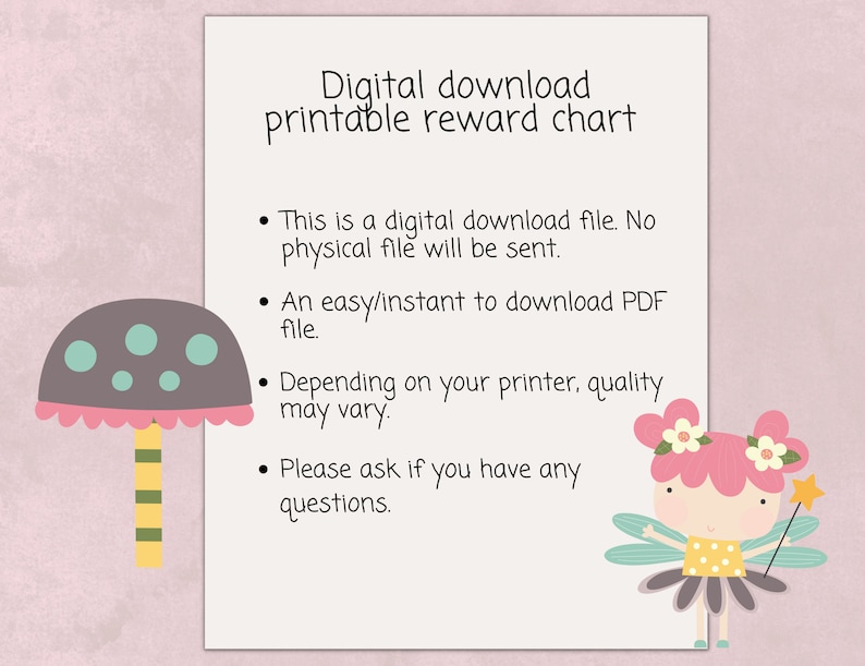 Fairy Reward Chart, Kids Chore Chart Digital Download, Behaviour ...
