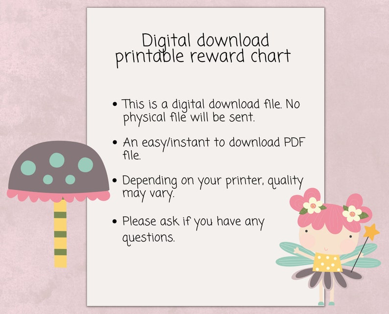 Printable Sticker Chart Fairy Reward Chart Behavior Chart - Etsy
