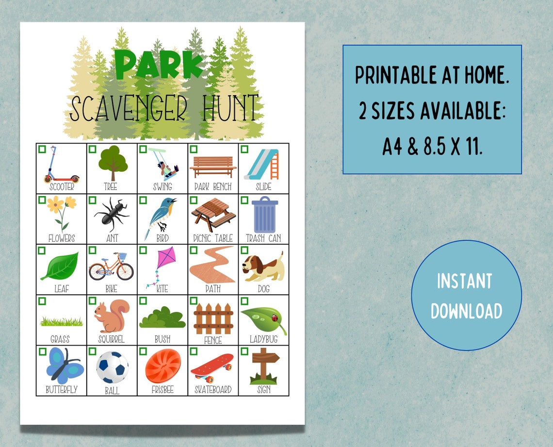 Printable Park Scavenger Hunt for Kids (digital Download) - Etsy