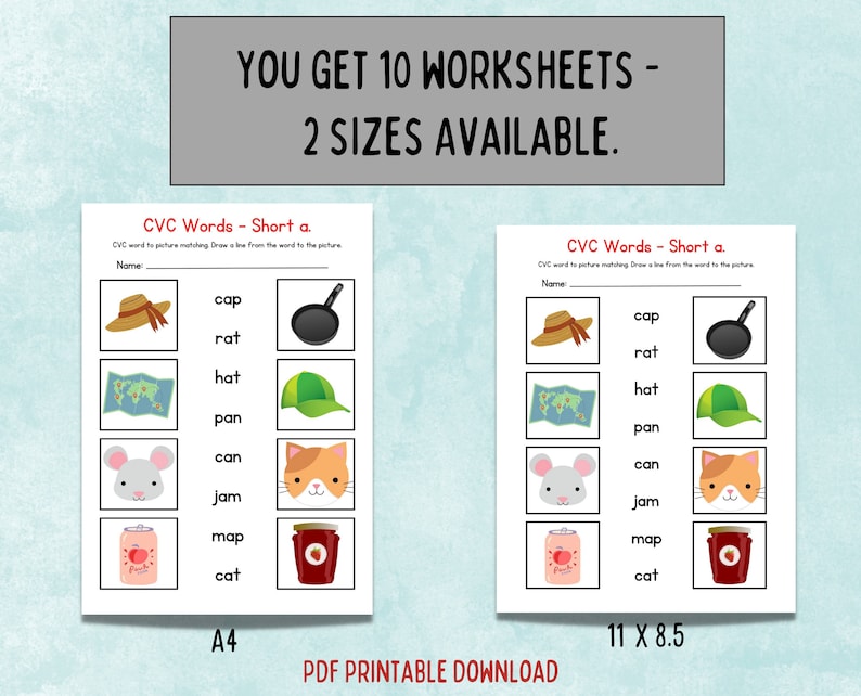 CVC Word Picture Matching Worksheets: Phonics Reading (digital Download ...